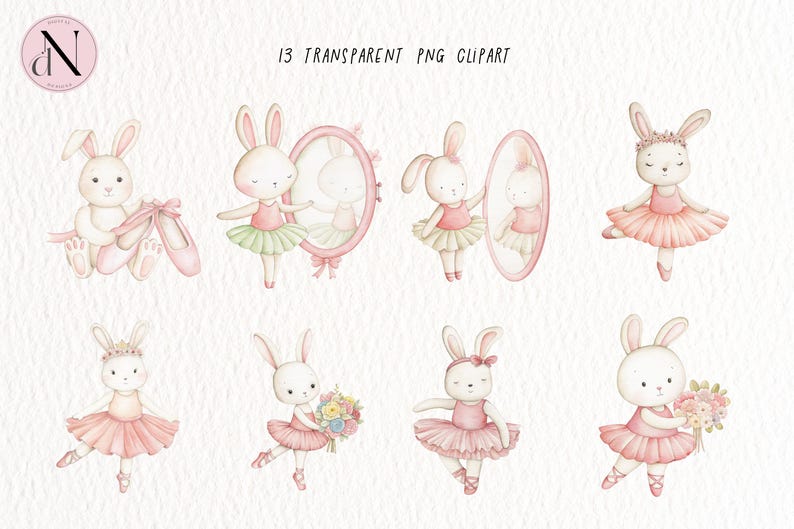 Watercolor Bunny Ballerina Clipart, Ballet Bunny Pngs, Kids Party ...
