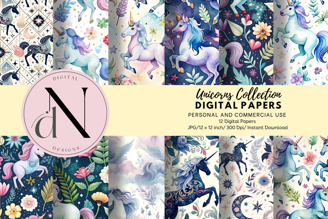 Unicorn Digital Paper, Unicorn Digital Pattern, Unicorn Backgrounds - Etsy