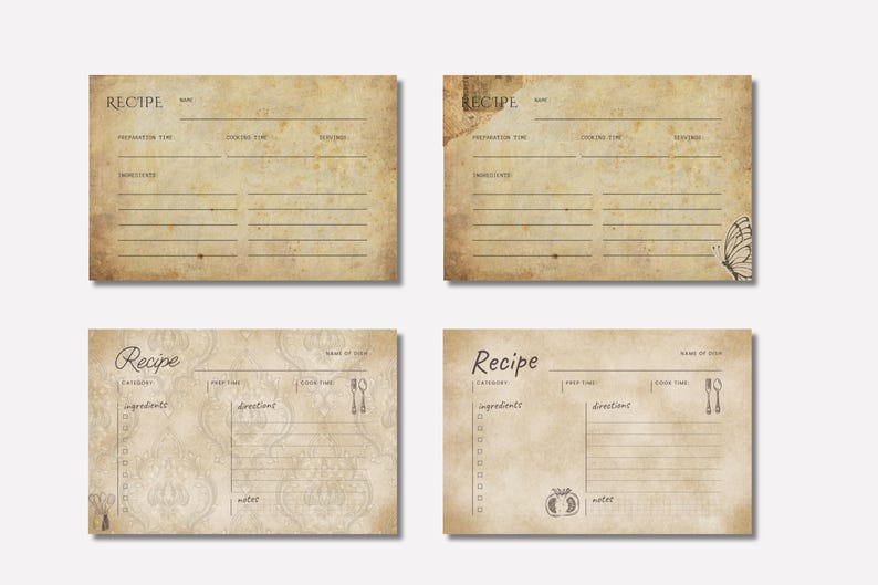 Vintage Recipe Cards, Printable for Junk Journals, Scrapbooking, Junk ...
