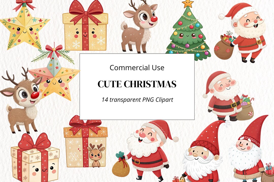 Cute Christmas Clipart Bundle, Santa PNG, Holiday Reindeer ...