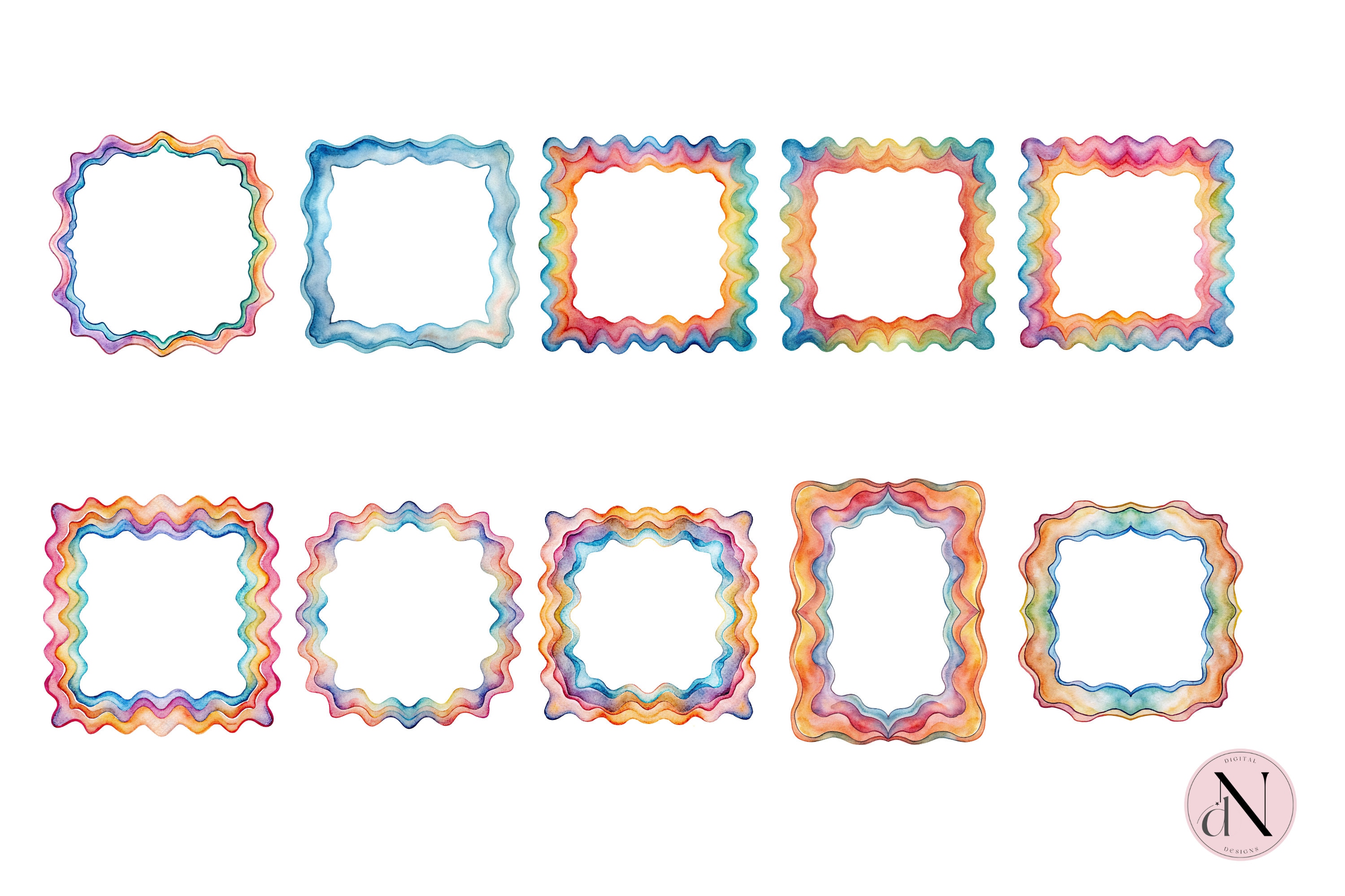 Watercolor Wavy Frames, Birthday Frames, Png Wavy Frames, Watercolor ...