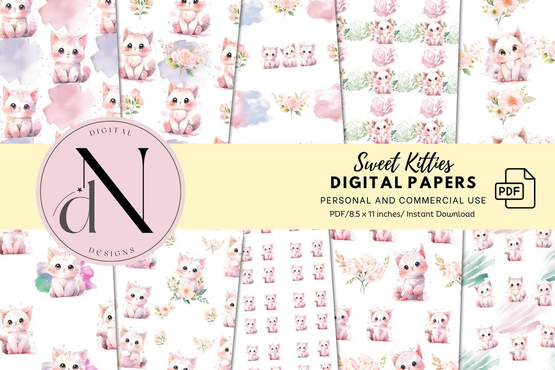 Sweet Kitties Digital Papers, Printable Paper, Cats Paper, Cat Digital ...