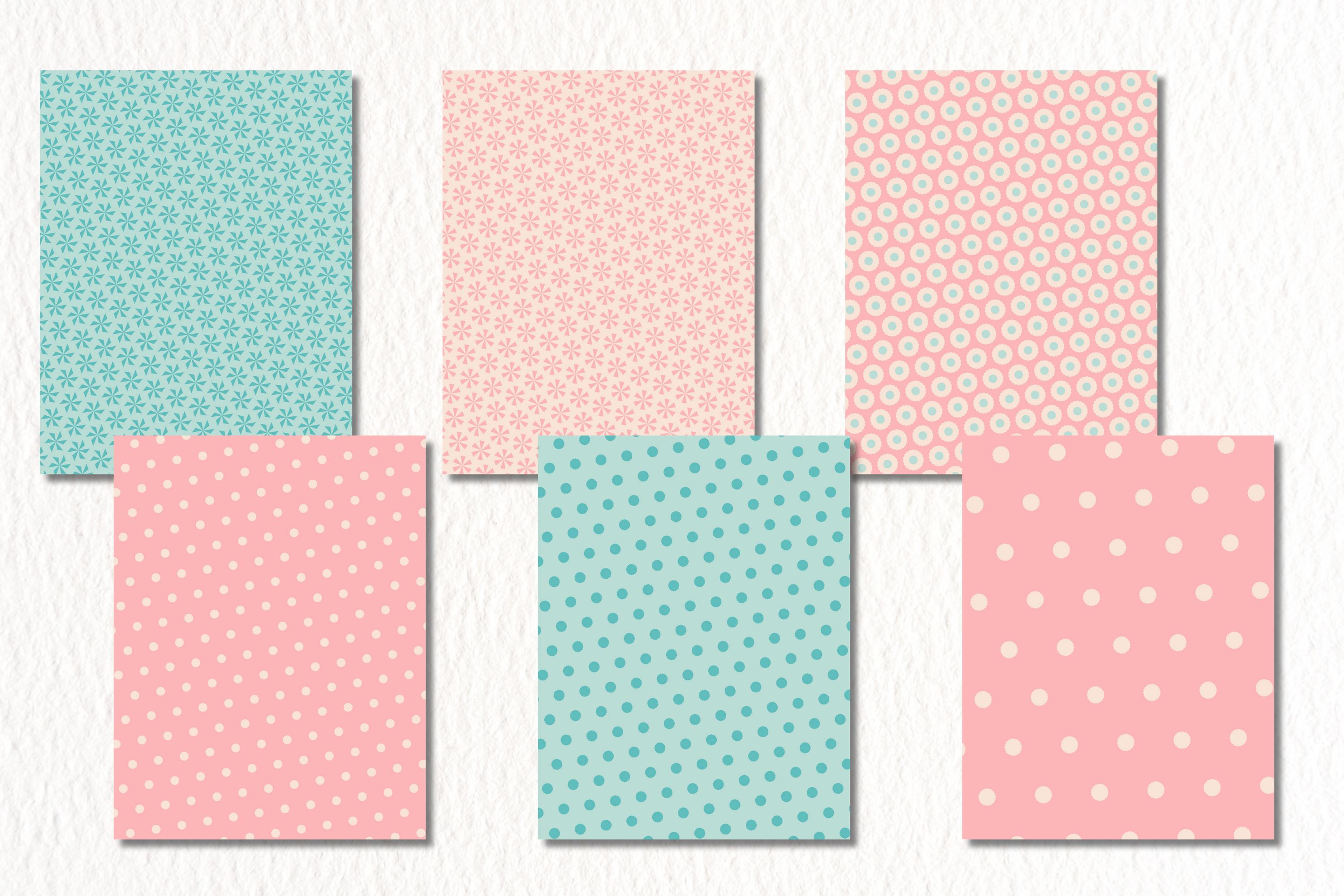 Pastel Scrapbook Paper: Pink & Aqua Geometric Patterns (digital ...