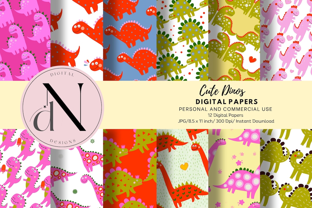 Dinosaur Digital Paper, Cute Dinosaur Digital Paper , Dinosaur ...