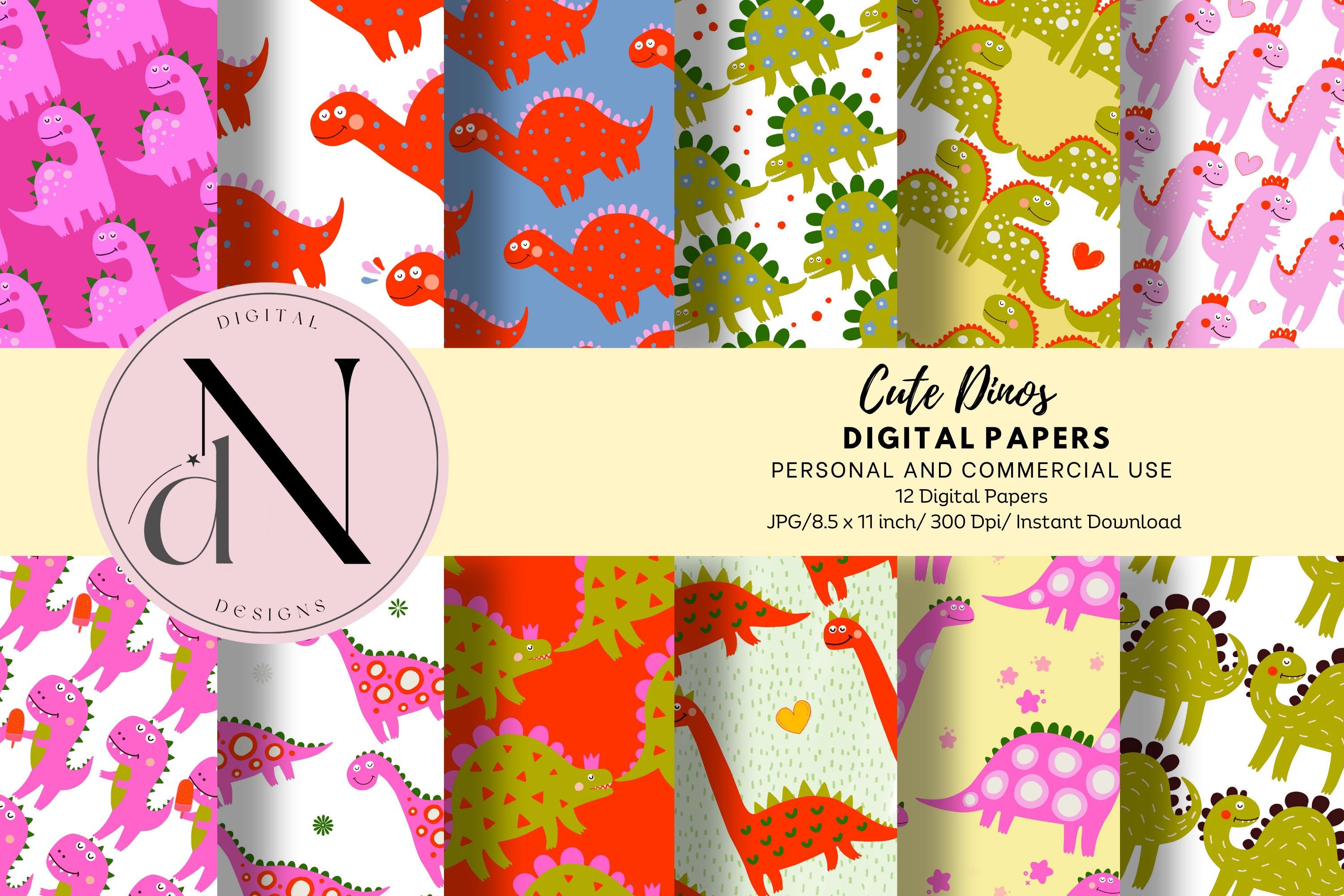 Dinosaur Digital Paper, Cute Dinosaur Digital Paper , Dinosaur ...
