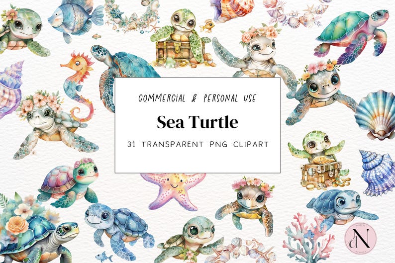 Watercolor Sea Turtle Clipart | Turtle Png | Cute Sea Turtle Clipart ...