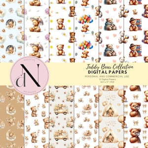 Teddy Bear Digital Papers, Printable Paper, Kids Digital Paper - Etsy