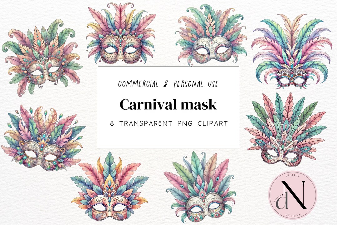 Carnival Mask Clipart, Mardi Gras Clipart, Digital Clipart, Venetian ...