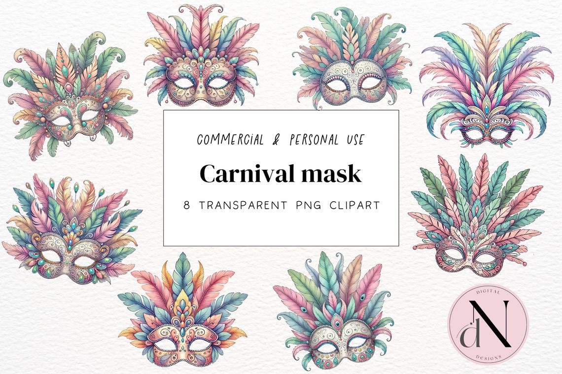 Carnival Mask Clipart, Mardi Gras Clipart, Digital Clipart, Venetian ...