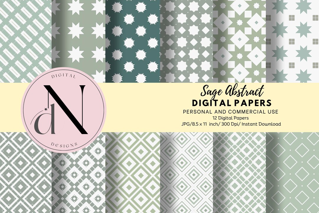 Sage Green Abstract Digital Paper: Geometric Patterns (JPG, 8.5x11 In ...