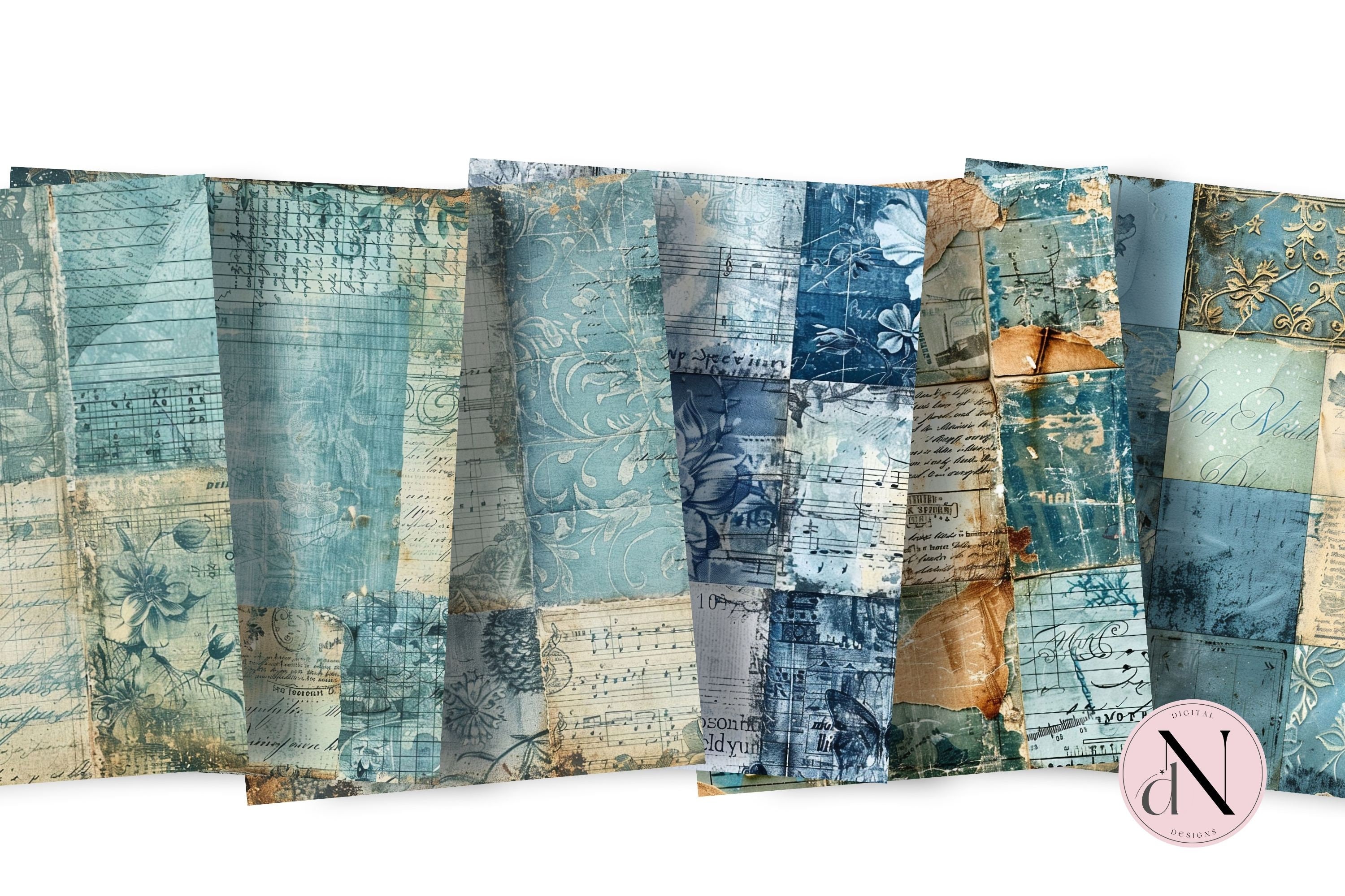 Shabby Blue Journal, Blue Junk Journal, Digital Journal Pages, Shabby ...