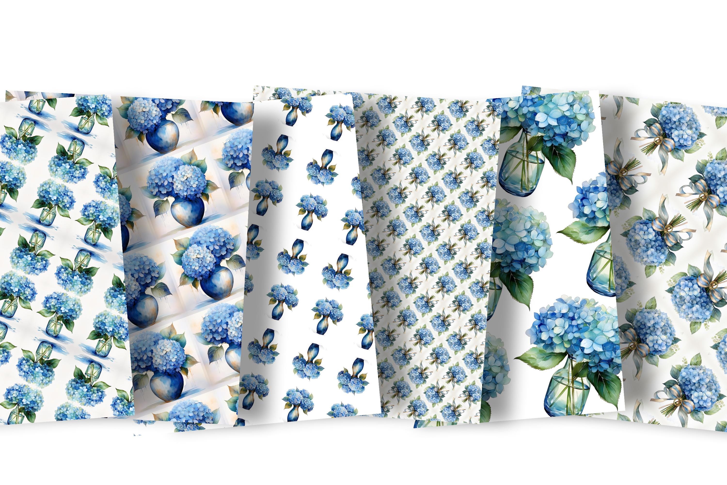 Blue Hydrangeas Digital Paper, Blue Floral Paper, Floral Scrapbooking ...
