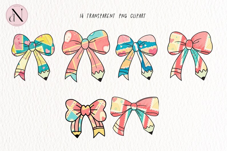 Pencil Bow Clipart: Whimsical Teacher Appreciation PNG Graphics ...