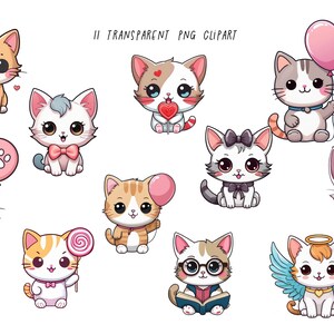 Adorable Kitten Clipart Bundle, Cute Kawaii Style, Cute Cat Clipart ...