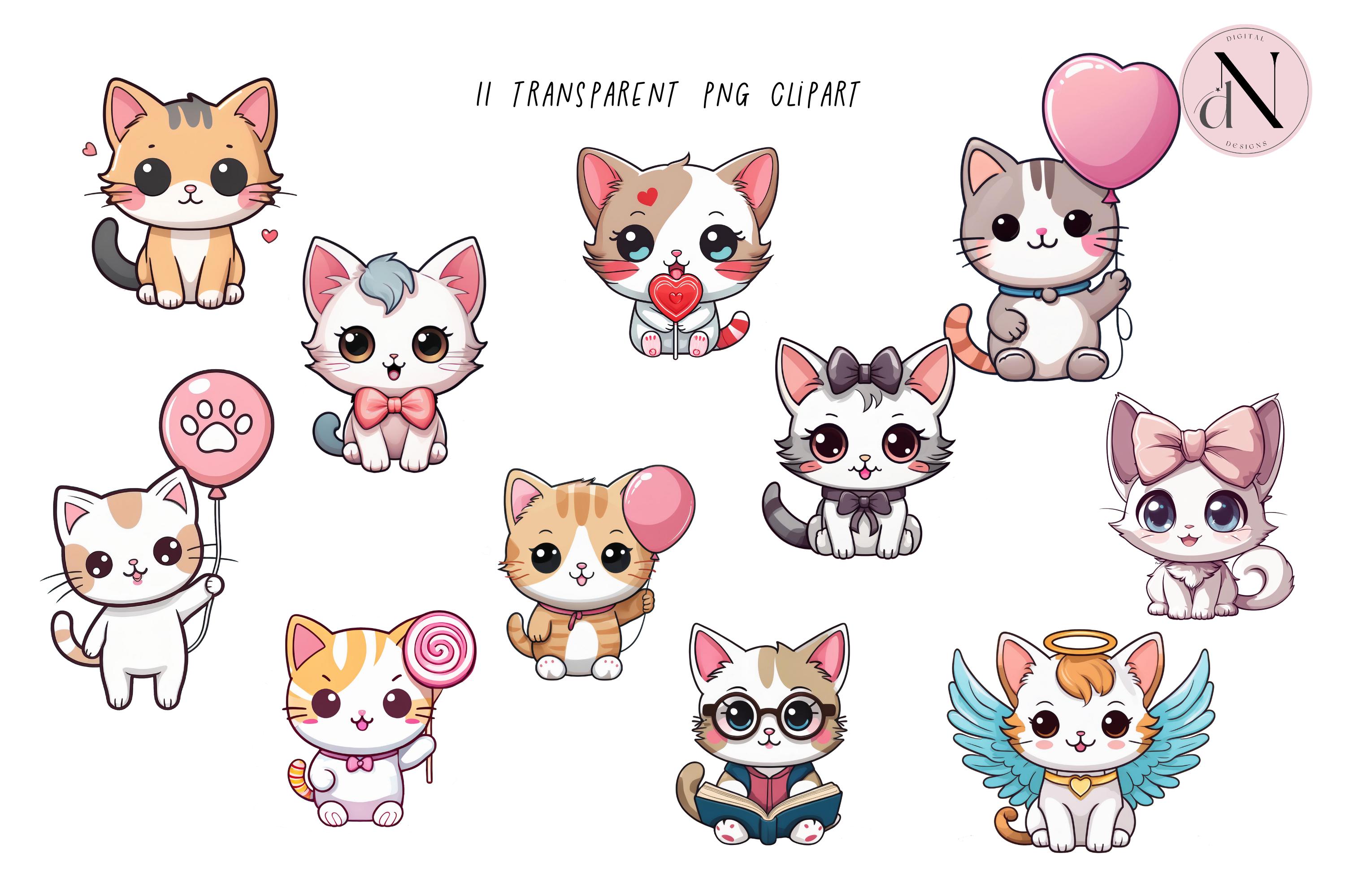 Adorable Kitten Clipart Bundle, Cute Kawaii Style, Cute Cat Clipart ...