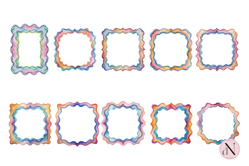 Watercolor Wavy Frames, Birthday Frames, Png Wavy Frames, Watercolor ...