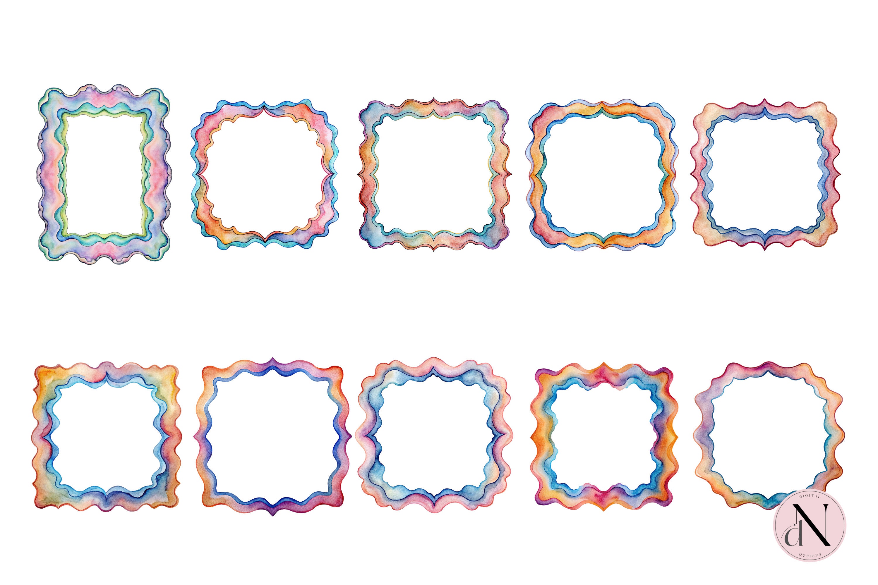 Watercolor Wavy Frames, Birthday Frames, Png Wavy Frames, Watercolor ...