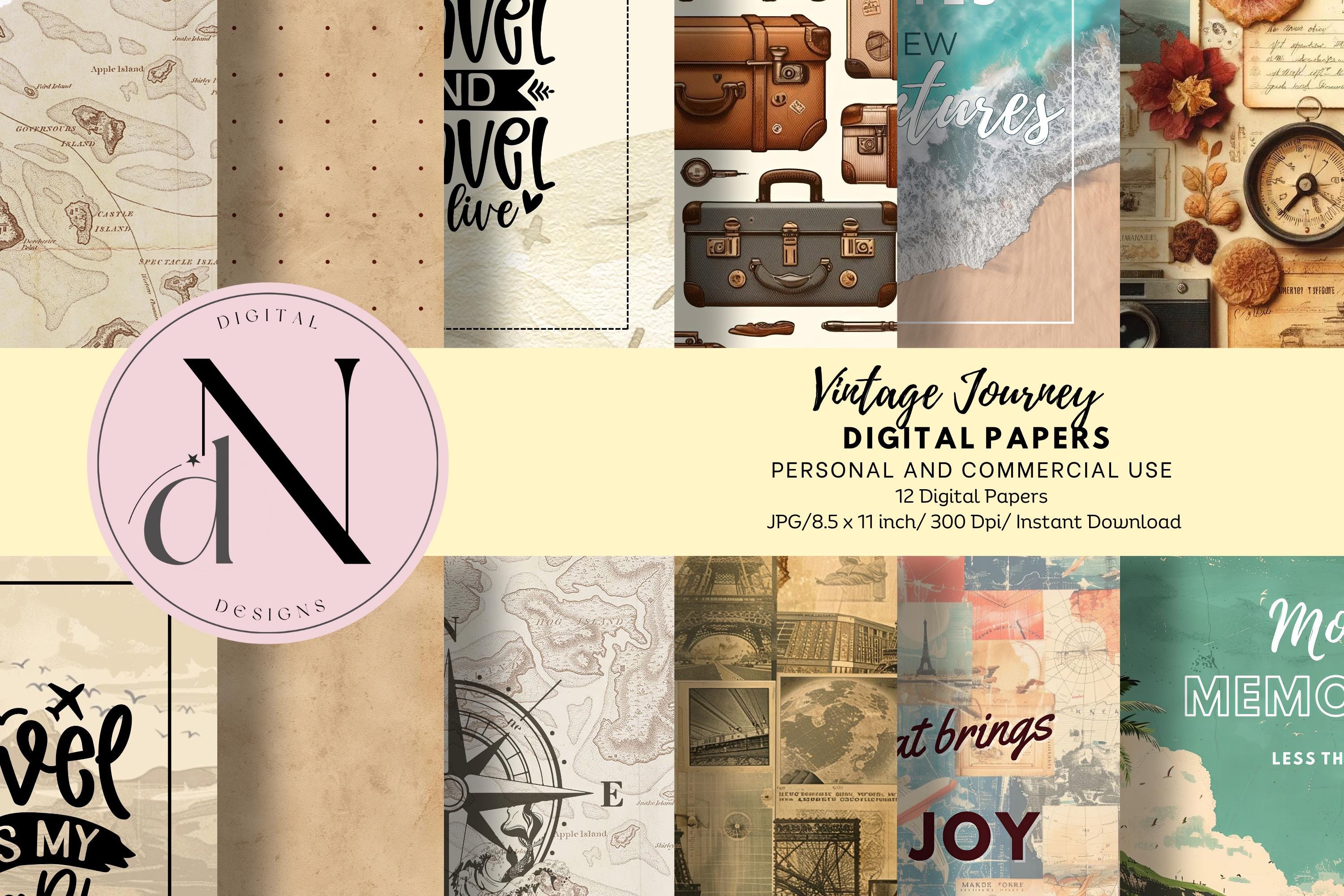 Vintage Journey Digital Paper, Vintage Travel, Scrapbooking Paper ...