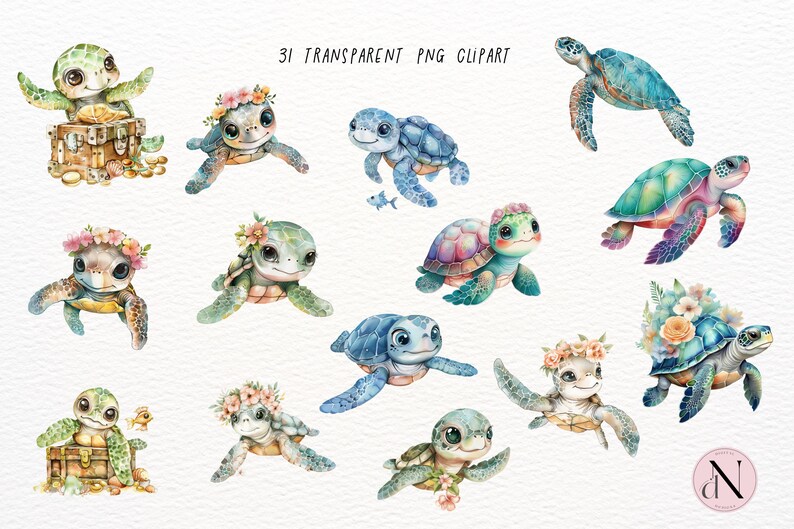 Watercolor Sea Turtle Clipart | Turtle Png | Cute Sea Turtle Clipart ...