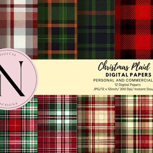 Christmas Plaid Digital Paper: Tartan Scrapbooking (digital Download ...