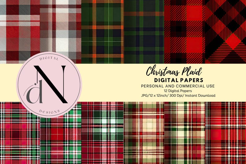 Christmas Plaid Digital Paper: Tartan Scrapbooking (digital Download ...