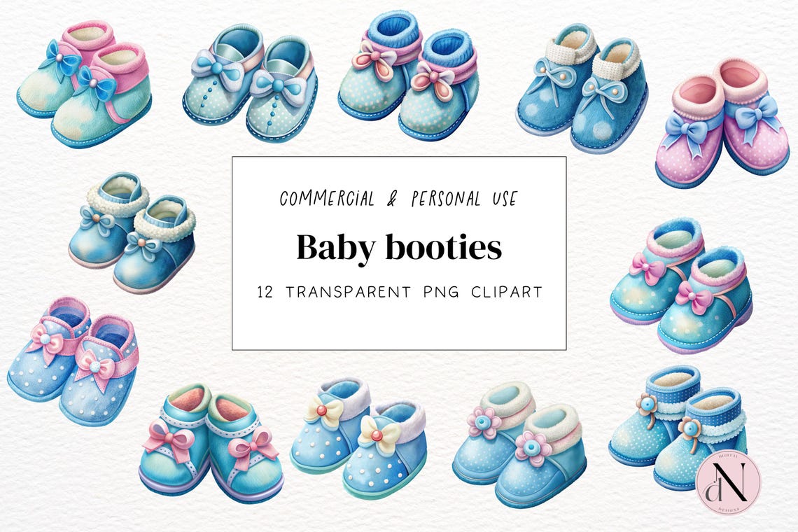 Baby Booties Clipart, Baby Shoes Clipart, Baby Booties PNG, Watercolor ...