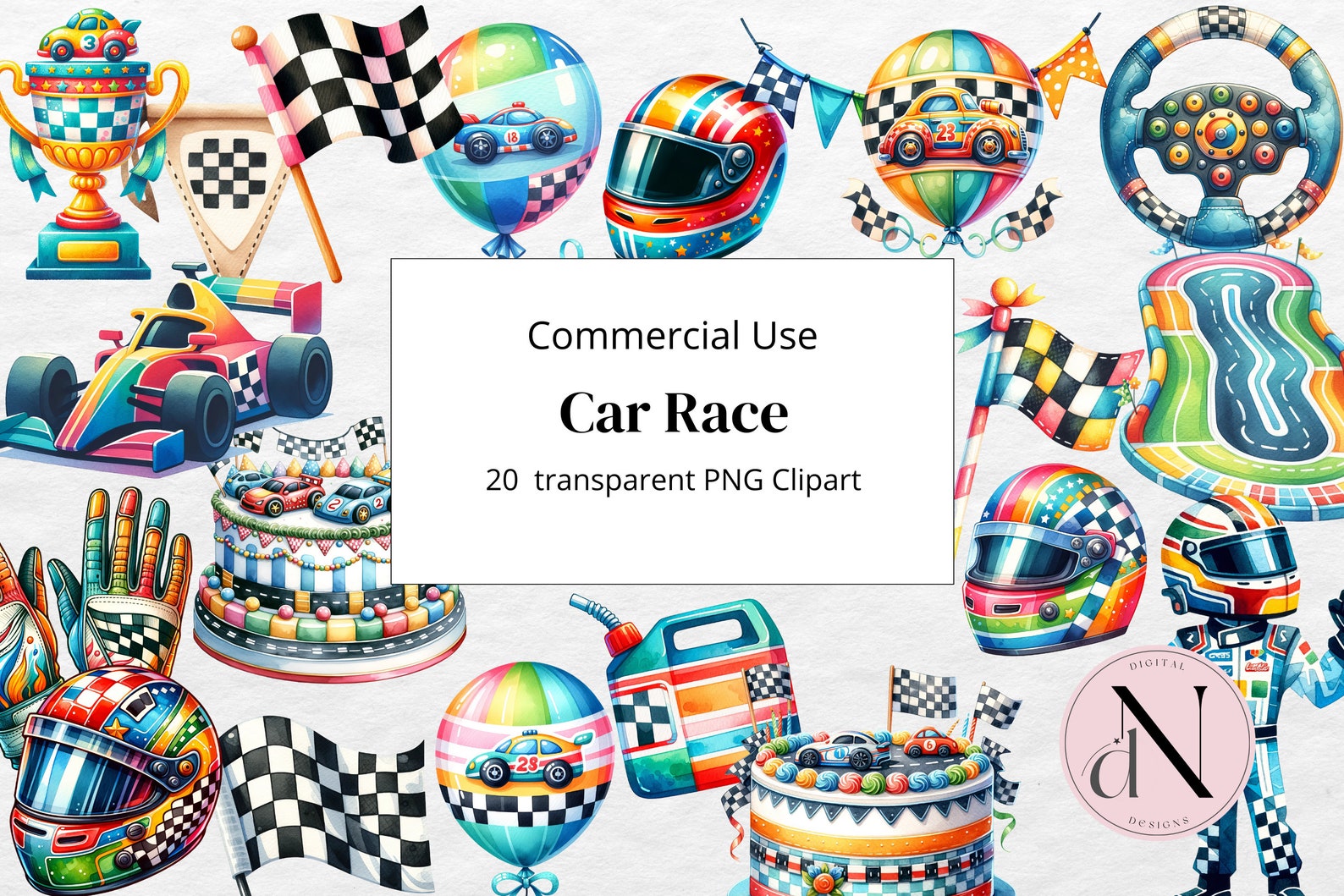 Race Car Clipart, Race Car Birthday Clipart, Kids Invitation Clipart ...