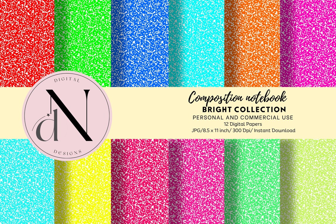 Composition Notebook Digital Paper, Composition Book Cover, Back to ...