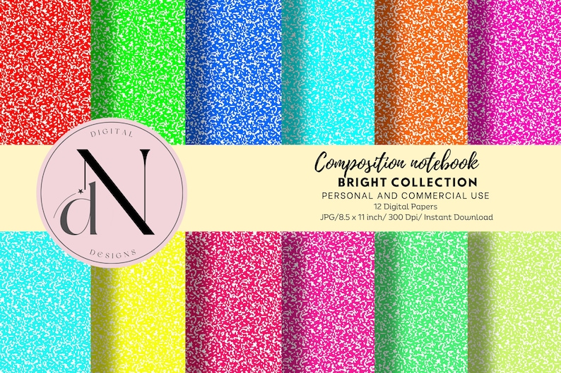 Composition Notebook Digital Paper, Composition Book Cover, Back to ...