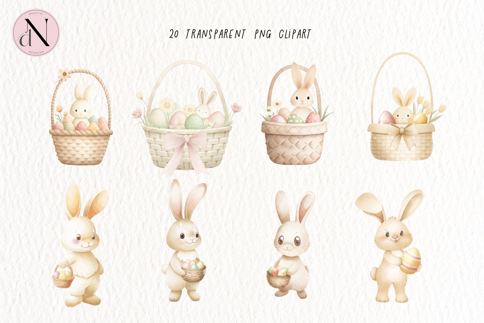 Watercolor Easter Clipart: Bunny & Egg PNG Set (digital Download) - Etsy
