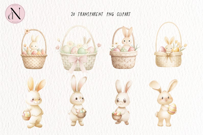 Watercolor Easter Clipart: Bunny & Egg PNG Set (digital Download) - Etsy