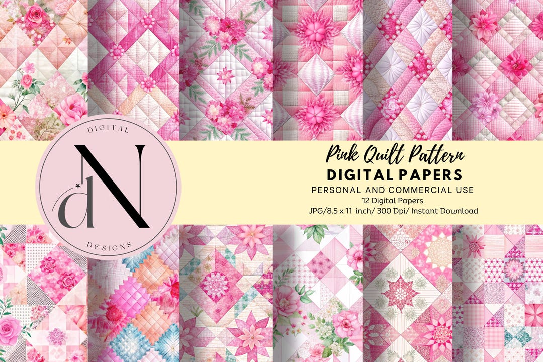 Pink Quilt Pattern Digital Papers - Quilt Background - Scrapbooking ...