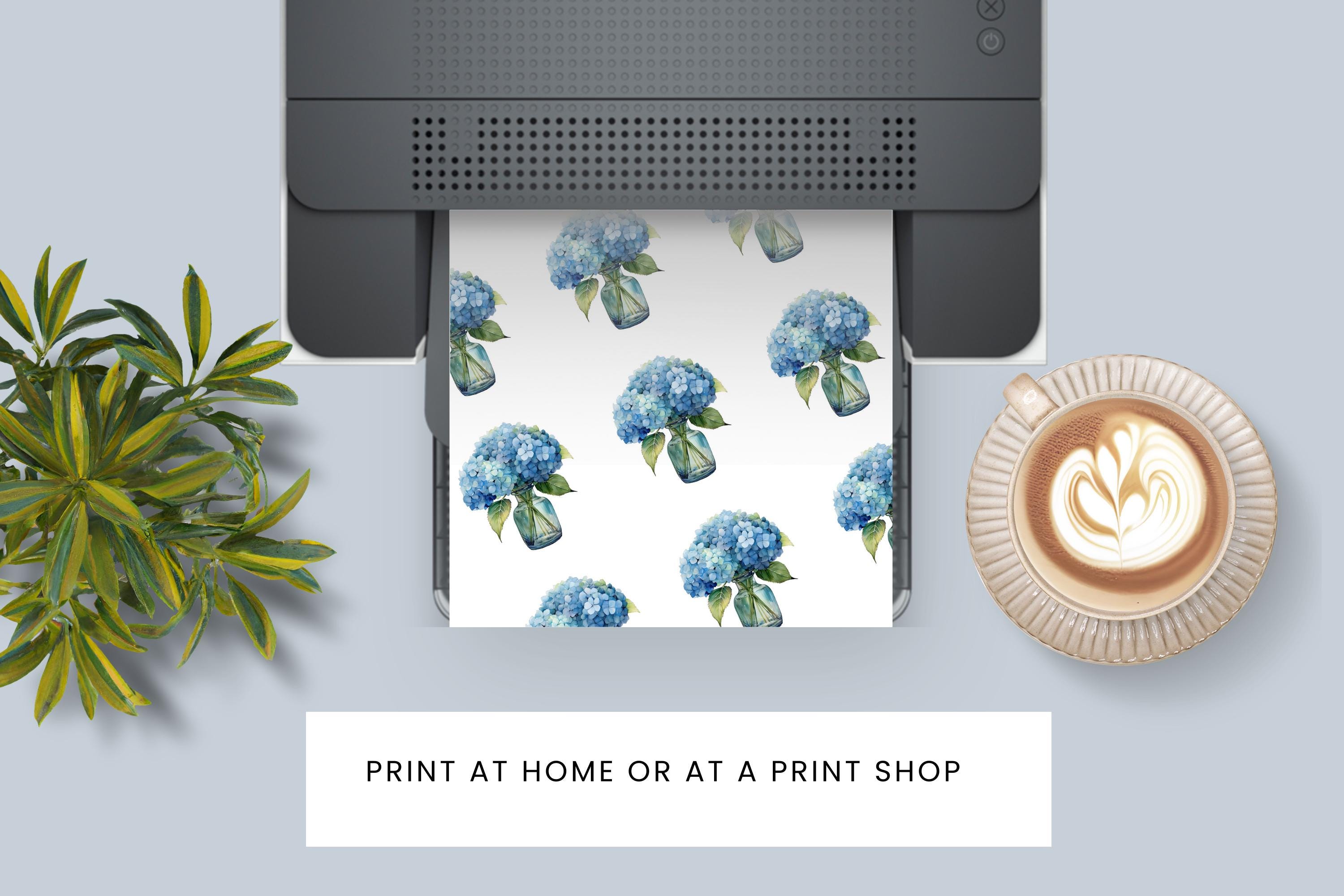 Blue Hydrangeas Digital Paper, Blue Floral Paper, Floral Scrapbooking ...