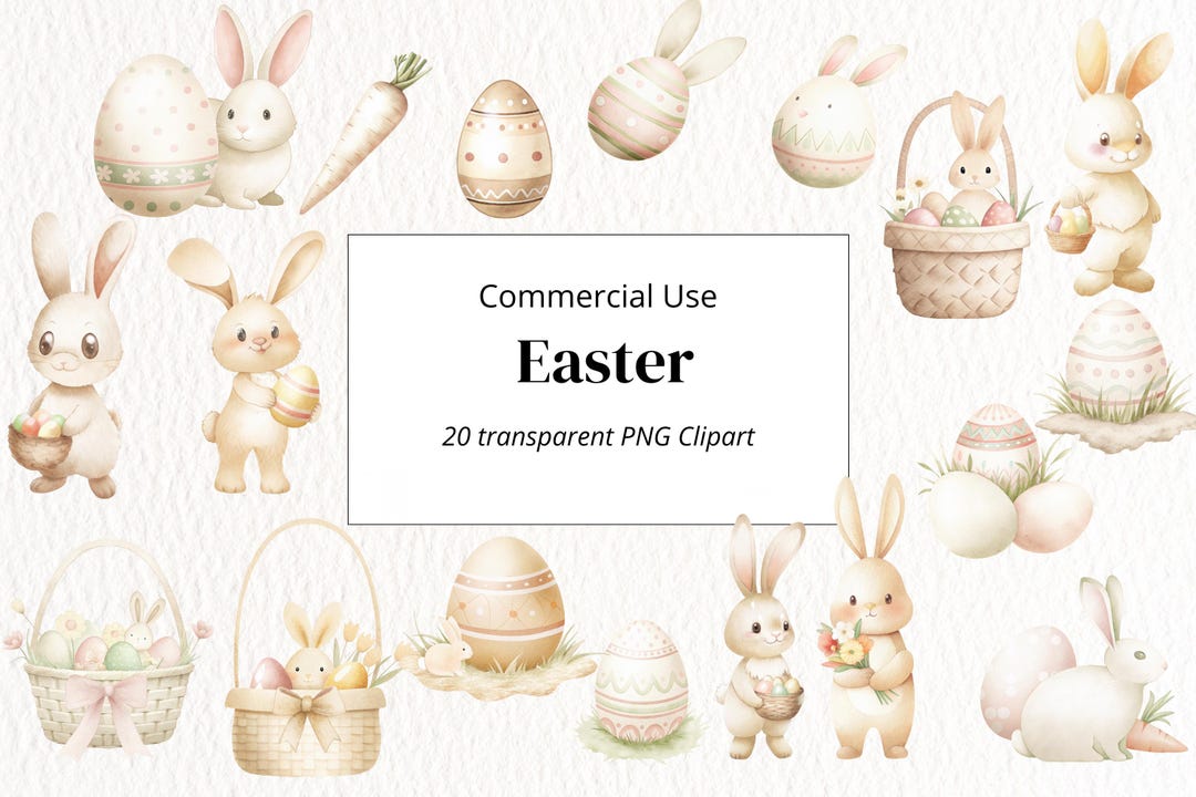 Watercolor Easter Clipart: Bunny & Egg PNG Set (digital Download) - Etsy