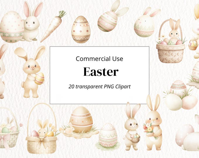 Watercolor Easter Clipart Pastel Colors Spring Bunny Clipart Set for ...