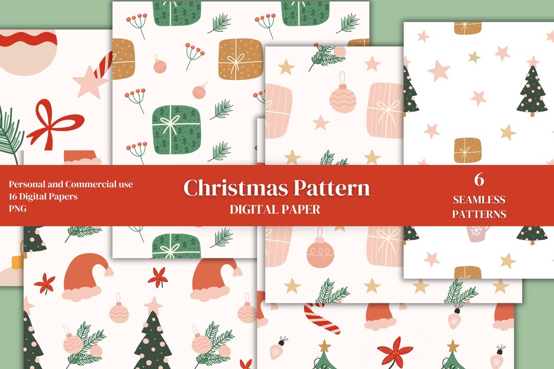 Christmas Seamless Pattern Bundle, Digital Patterns for Commercial Use ...