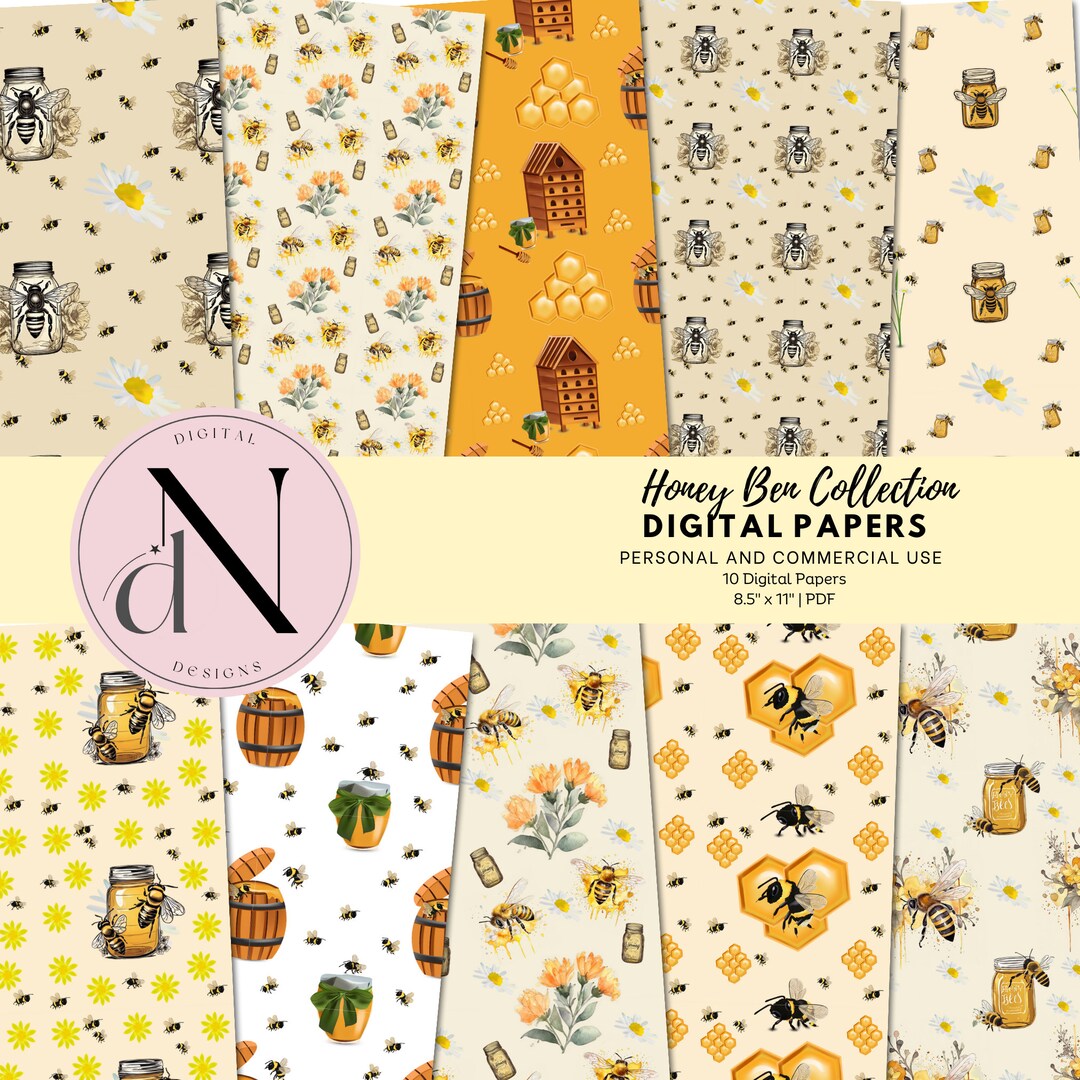 Honey Bee Digital Papers: Seamless Scrapbooking Backgrounds (PDF) - Etsy