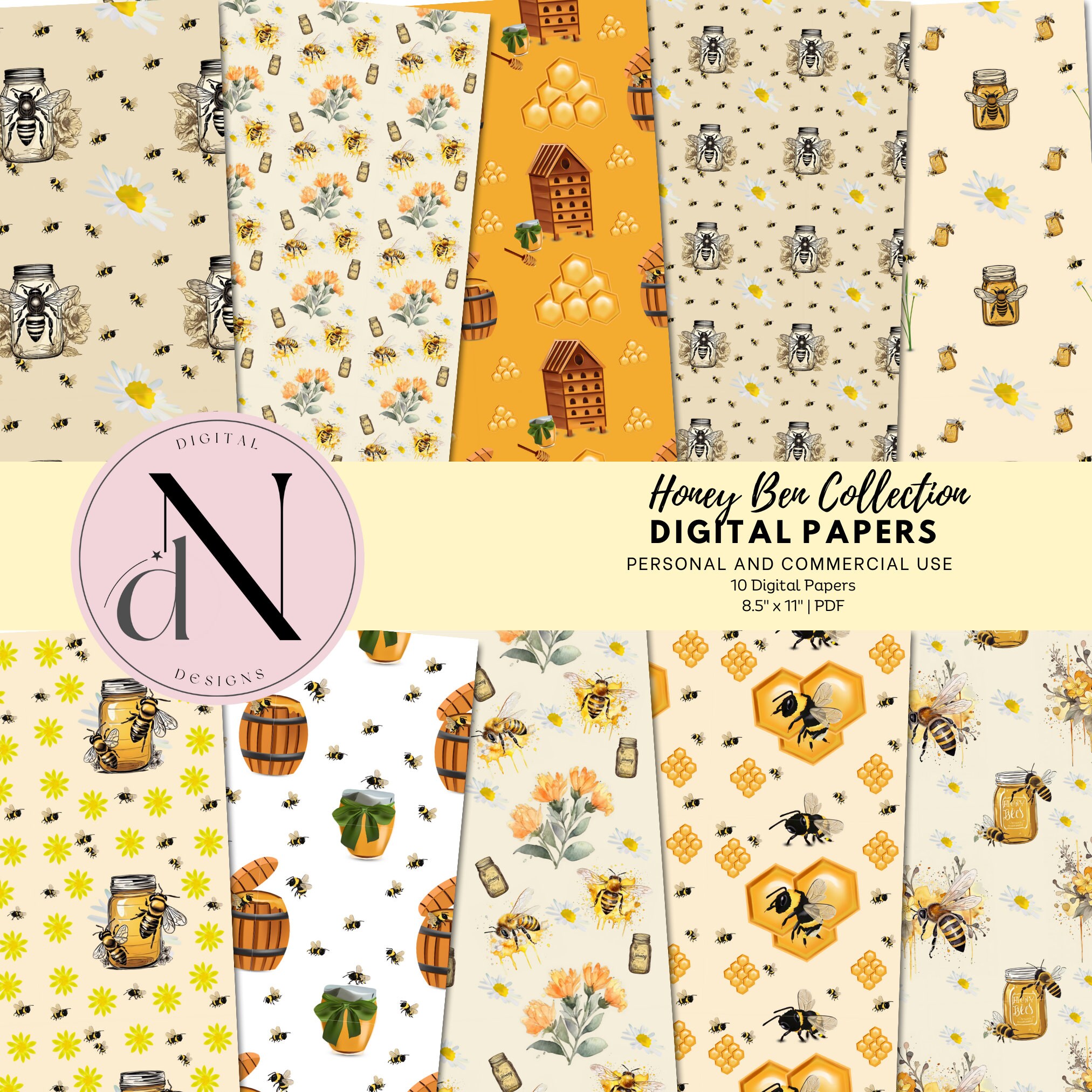 Honey Bee Digital Papers: Seamless Scrapbooking Backgrounds (PDF) - Etsy