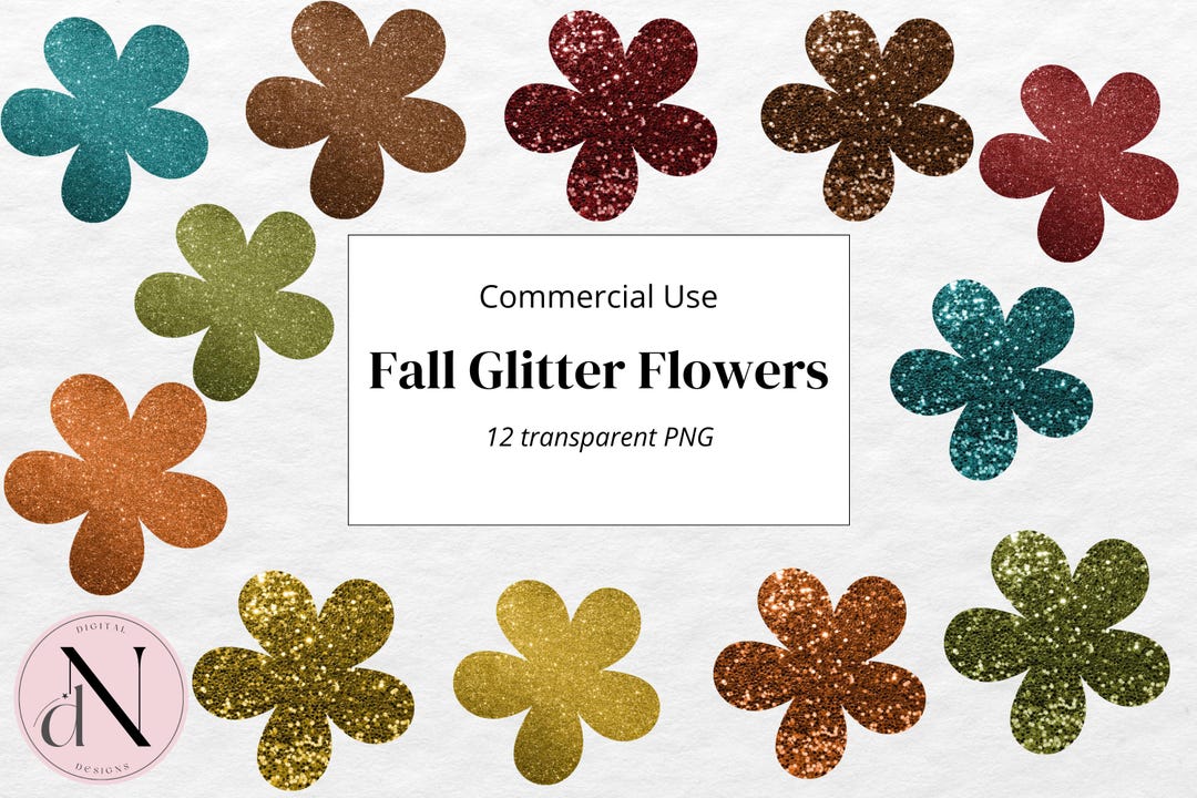Glitter Flower Clipart, Floral Clipart, Shiny Flowers, Fall Glitter ...