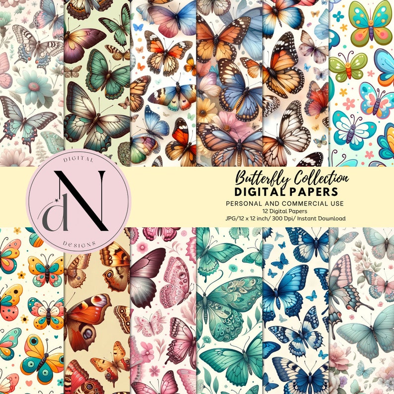 Butterfly Themed Digital Papers - Etsy
