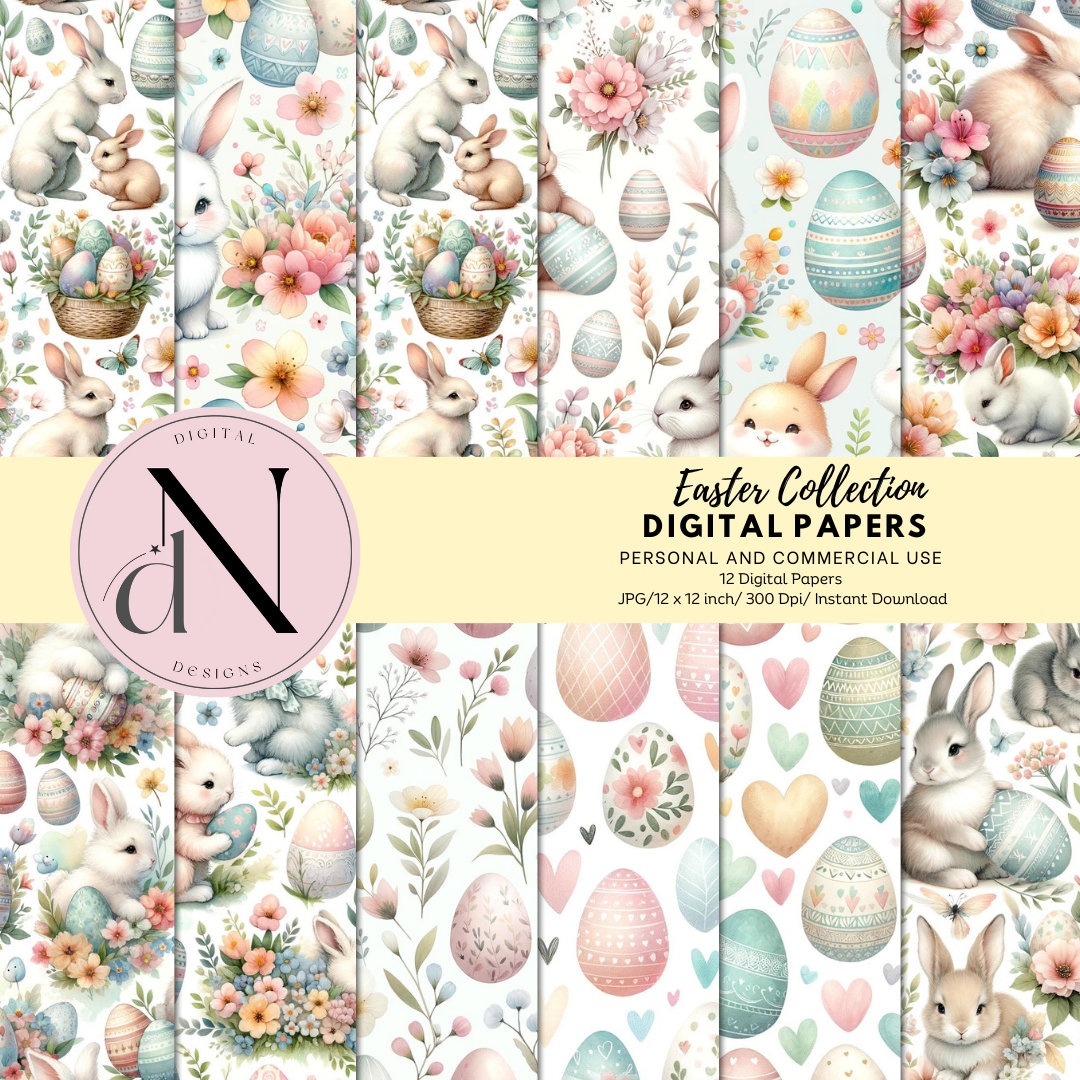 Easter Digital Papers, Easter Bunny Digital Papers, Eastern Patterns ...