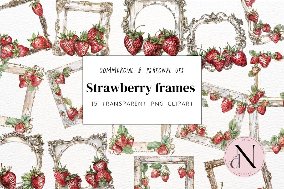 Strawberry Frame Clipart, Strawberry Clipart, Frame Clipart, Commercial ...