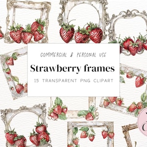 Strawberry Frame Clipart, Strawberry Clipart, Frame Clipart, Commercial ...