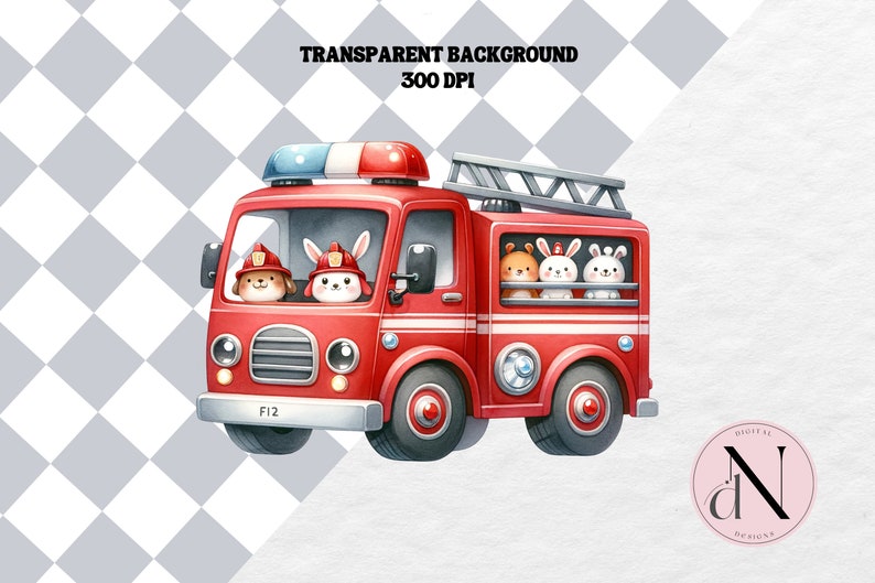 Kids Firetruck Clipart, Kids Illustration, Fire Truck Illustration ...