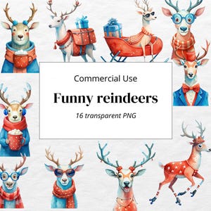 Quirky Reindeer Clipart Bundle - Funny Christmas Art - Digital Download ...