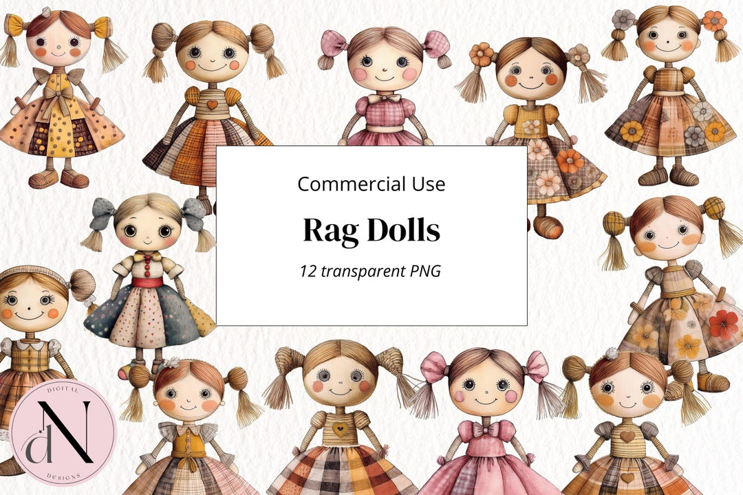 Rag Doll Clipart - Patchwork Dolls Clipart - Watercolor PNG for ...