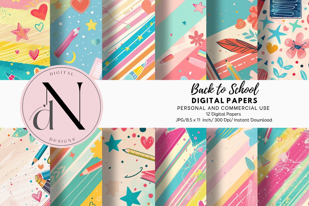 Back to School Digital Papers, School Digital Paper, Instant Download ...