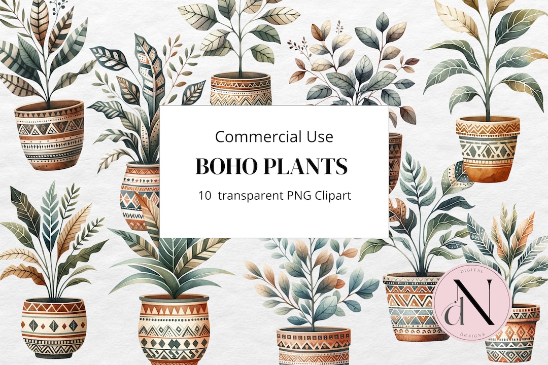 Boho Plants Clipart - Etsy