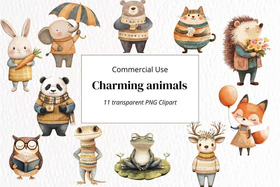 Charming Animals Clipart - Watercolor Woodland Animal Illustrations ...