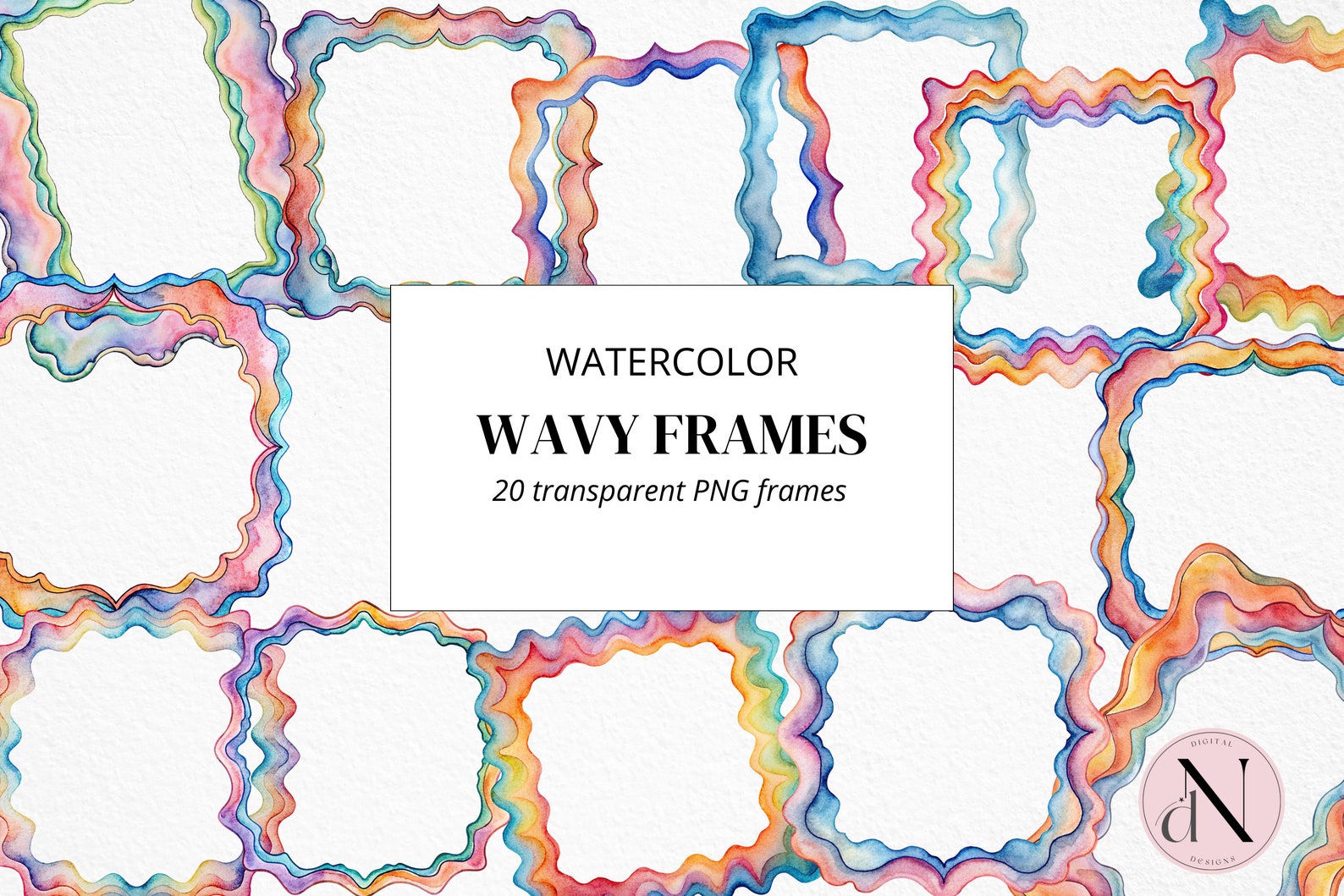 Watercolor Wavy Frames, Birthday Frames, Png Wavy Frames, Watercolor ...